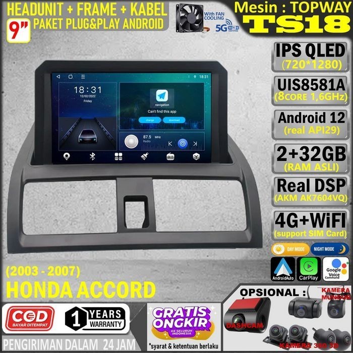 Jual Paket Headunit Android 9 inch + Frame + Soket PNP Honda Accord Gen ...