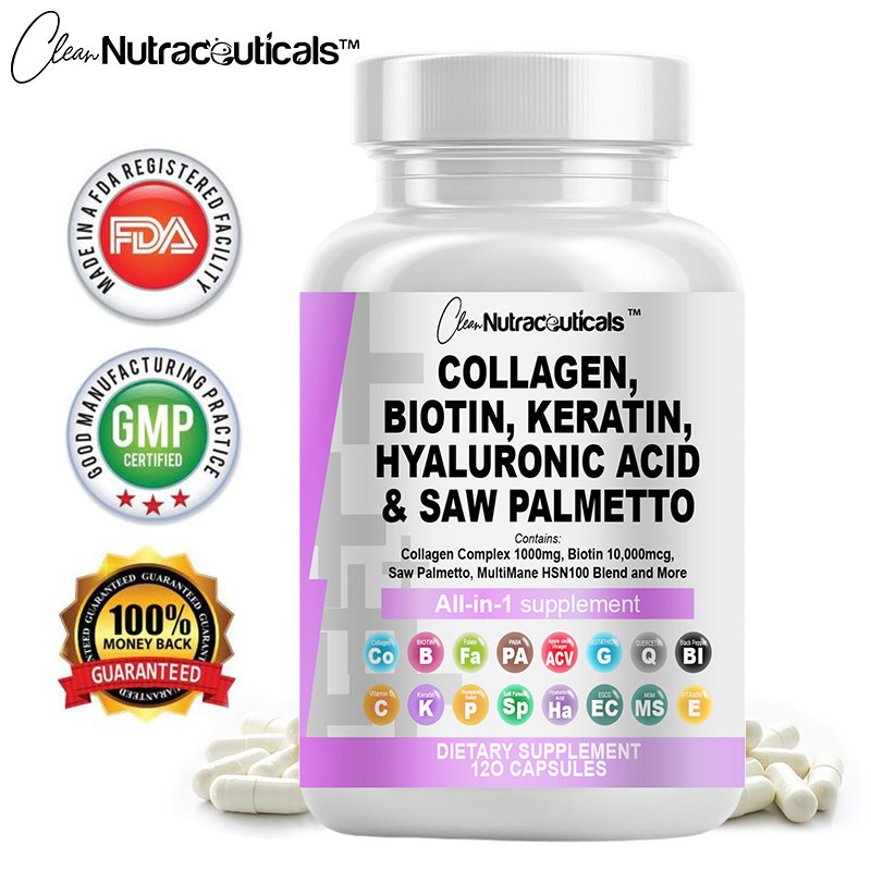 Jual Collagen Biotin Capsules with Keratin Hyaluronic Acid Saw Palmetto ...