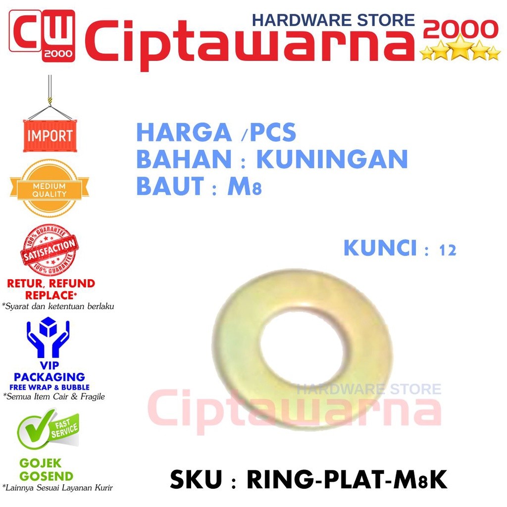 Jual Ring Mur Baut Plat / Washer Cincin Plat Kuningan M8 | Shopee Indonesia