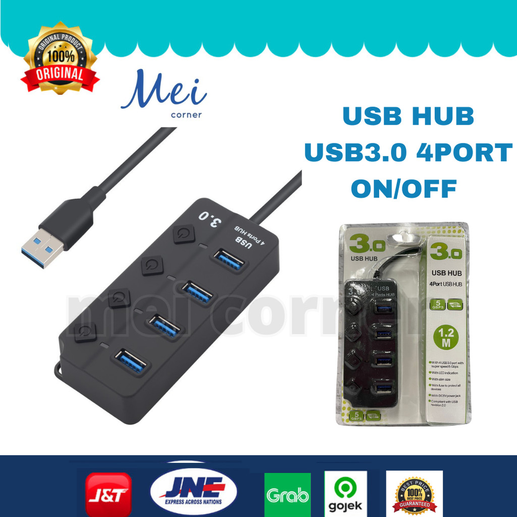 Jual USB HUB 4PORT ON/OFF USB3.0 1,2METER (MC) | Shopee Indonesia