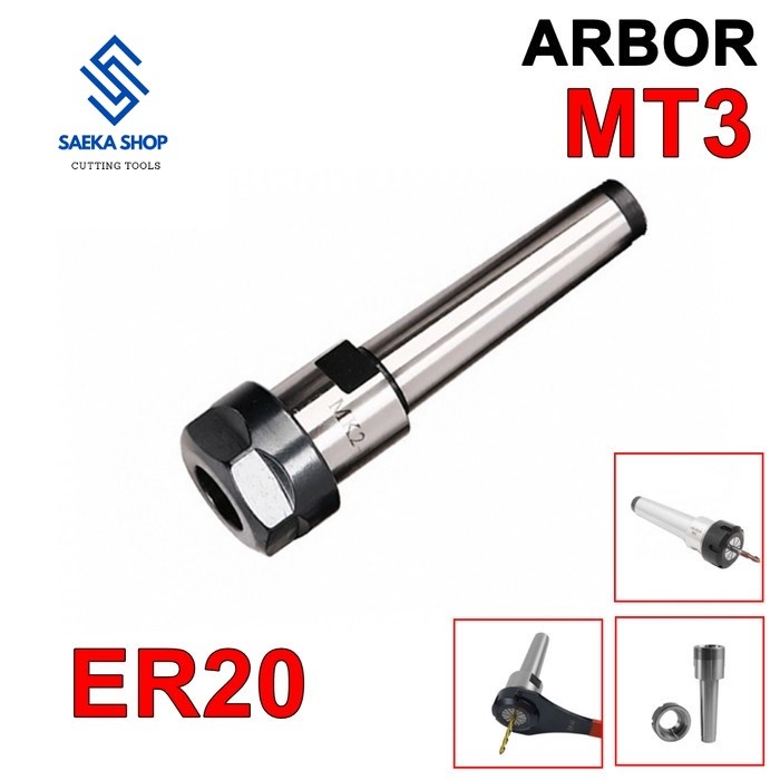 Jual Arbor MTB3 ER20 Collet Chuck ER 20 Morse Taper MT 3 Milling Shank ...