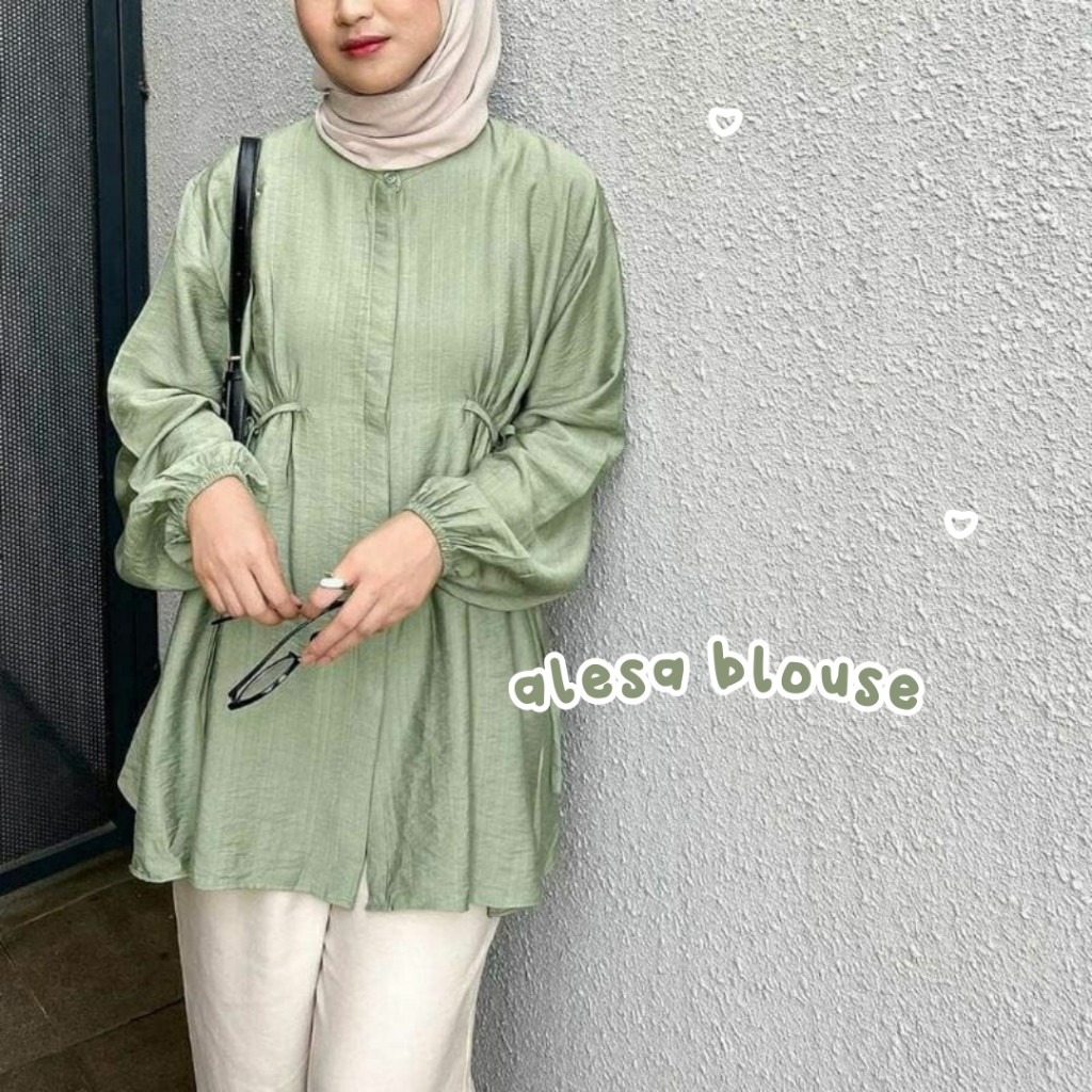 Jual ALESA BLOUSE atasan wanita blouse polo linen Tebal Wanita | Adem ...