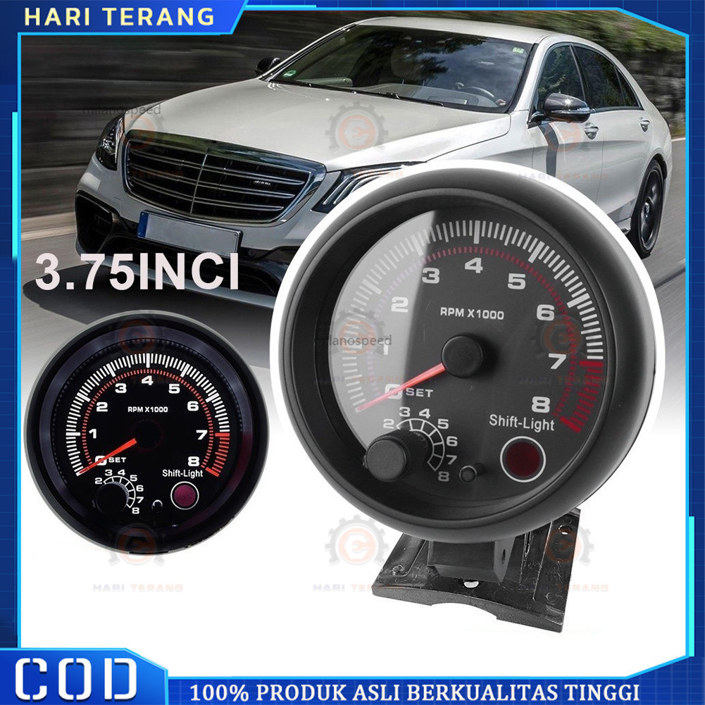 Jual Tachometer otomotif universal, hitam, 3,75 inci, meteran putih ...