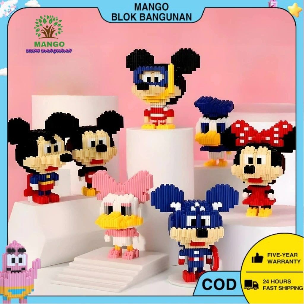 Jual Nano Blocks Mickey & Minnie 3D Model, Mainan Blok Susun, Blok ...