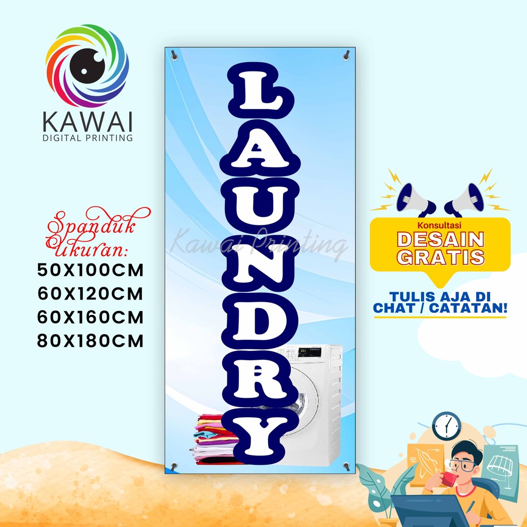 Jual Spanduk Banner MMT Laundry Biru Putih Free Desain | Shopee Indonesia