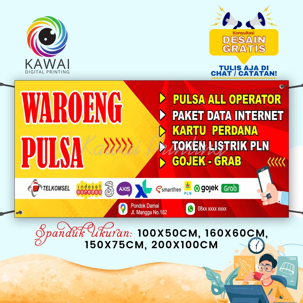 Jual SPANDUK / BANNER Waroeng Pulsa Merah Kuning Free Desain | Shopee ...