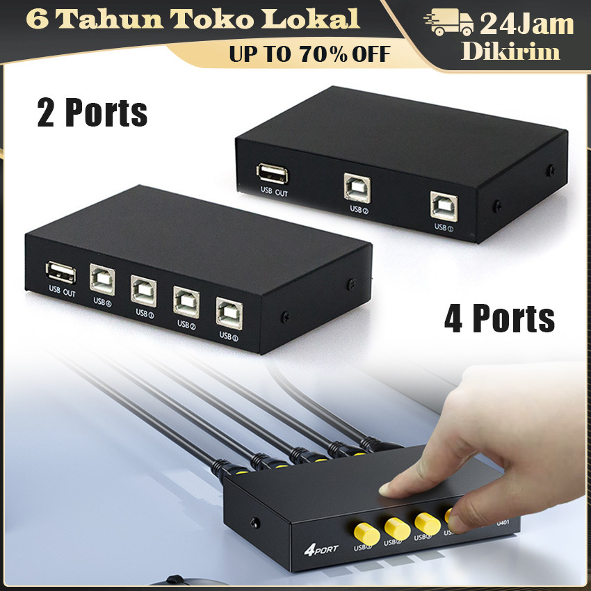 Jual Data Switch USB/Manual Switch Printer Splitter 2/4Port Gaintech /Swith Hub Printer 2/4 Port ...