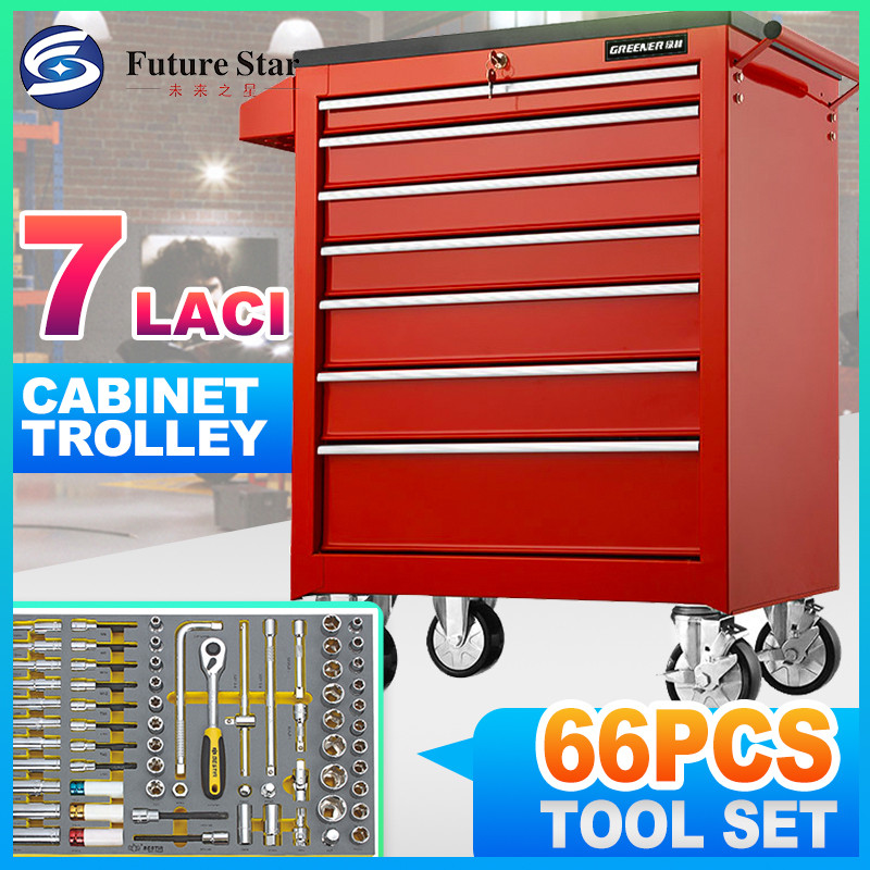 Jual Tool Box Cabinet Trolley 7 Drawer Susun Laci +66pcs Tool Kit Set Car Reapair Alat Perkakas ...