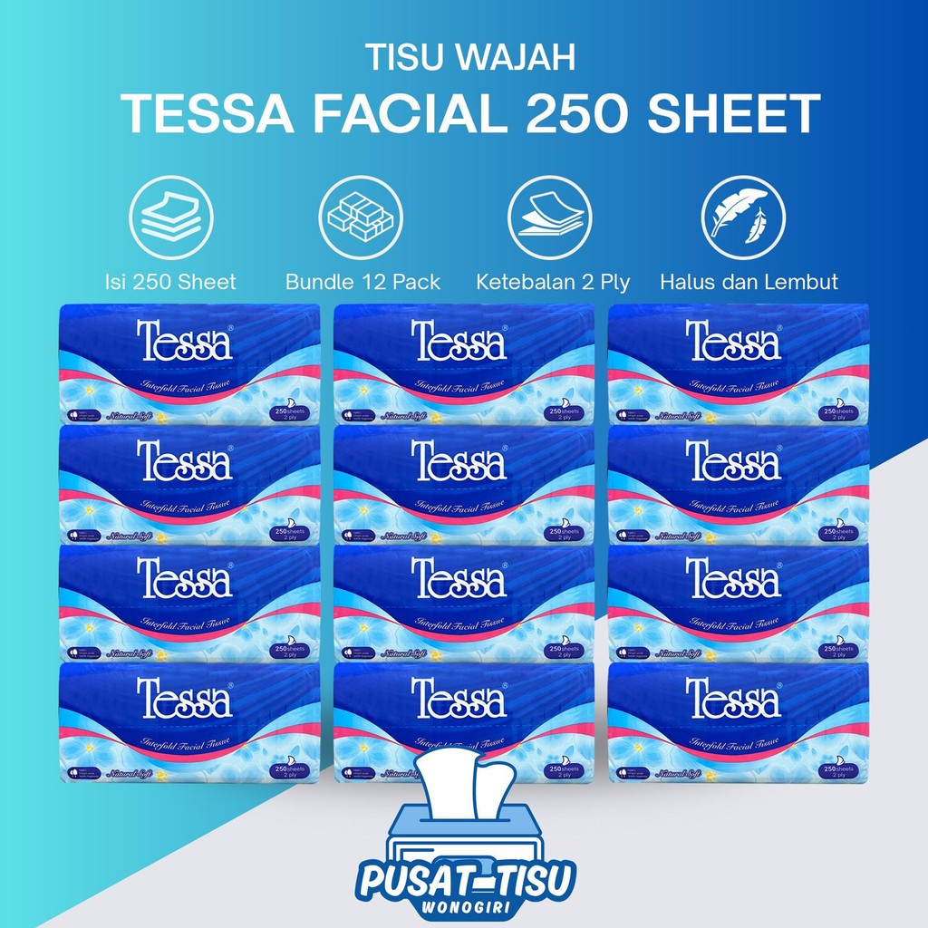 Jual [ 12 PACK ] Tissue Tessa Facial Tisu Wajah Isi 250 Sheet - 2 Helai ...