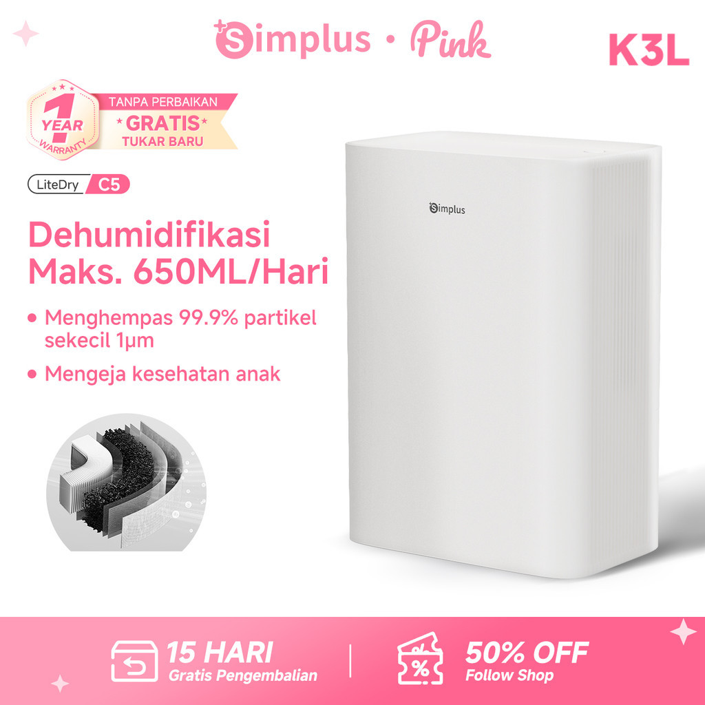 Jual Simplus pink Dehumidifier &Air Purifier 650ml/Hari 2in1 untuk ...