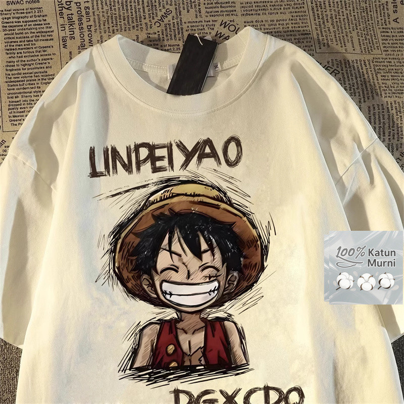 Jual Desain Luffy One Piece Lucu dan Retro/ Kaos Unisex Korea 100% ...
