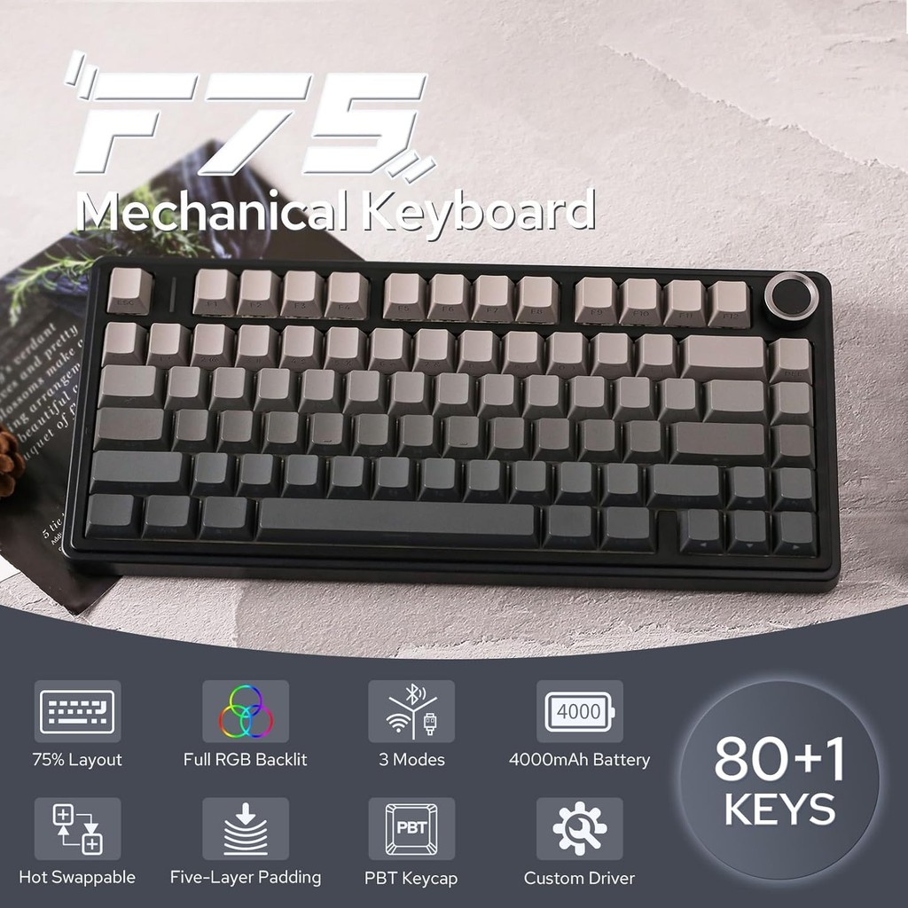 Jual Aula F75 Gasket Mechanical Keyboard 75% Wireless Hot Swappable ...