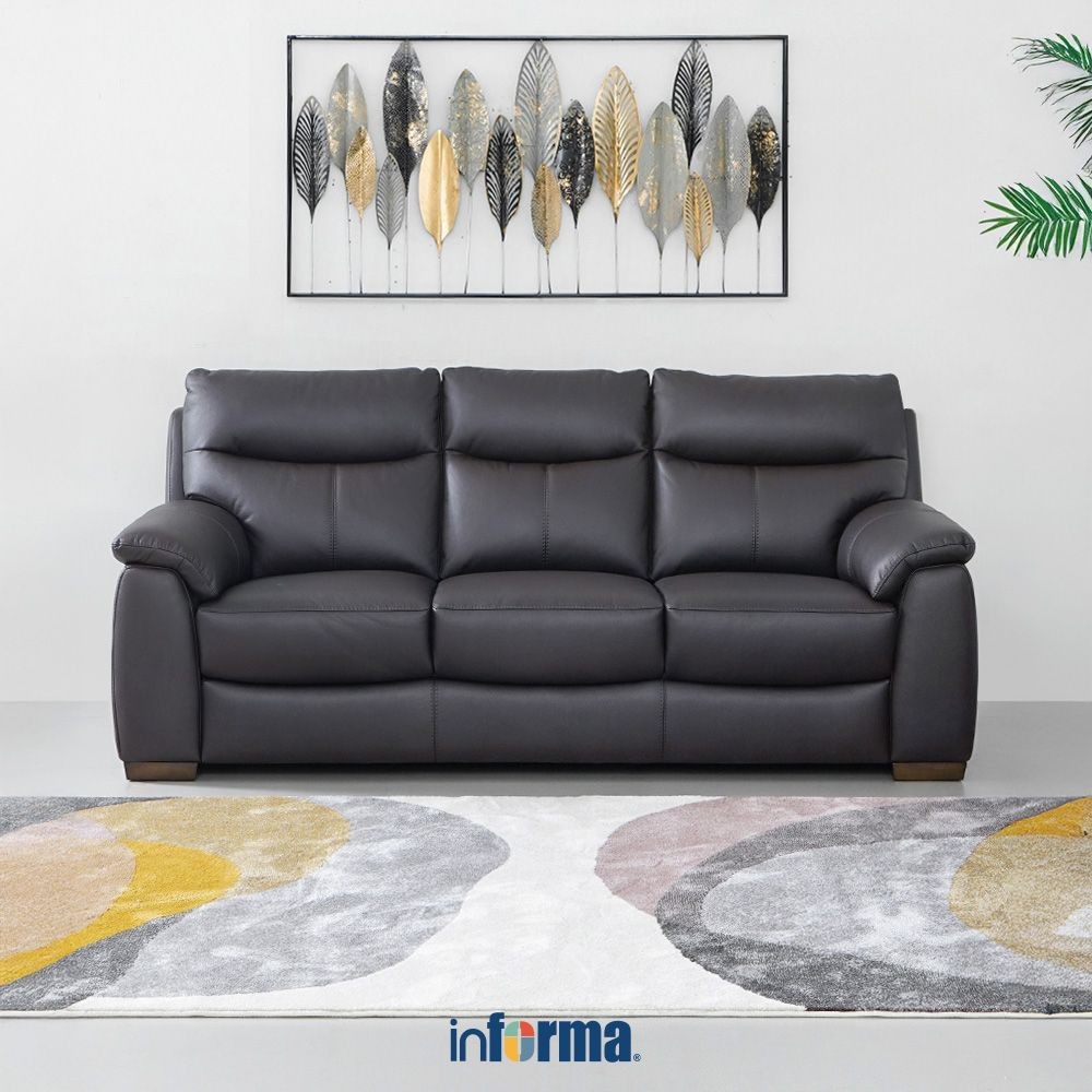 Jual Informa Dallas Sofa Kulit 3 Seater - Hitam Walnut Sofa Ruang Tamu ...