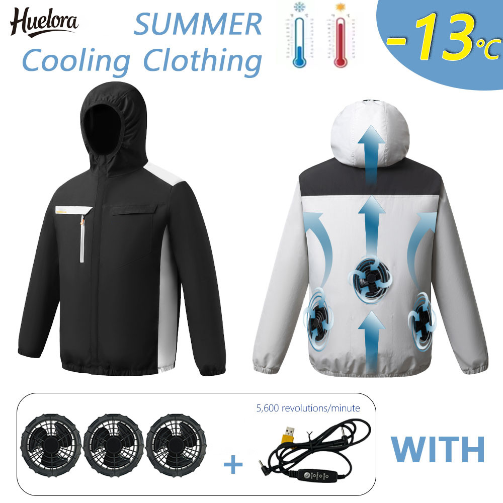 Jual Summer Cooling Jacket Men Hooded Fan Jacket Heat Resistant Fan Air ...