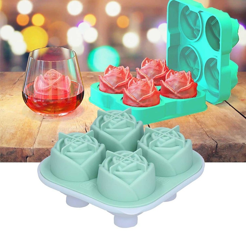 Jual Cetakan Es Batu Silikon Bunga Mawar 4 Grid Ice Cube Mold Alat ...