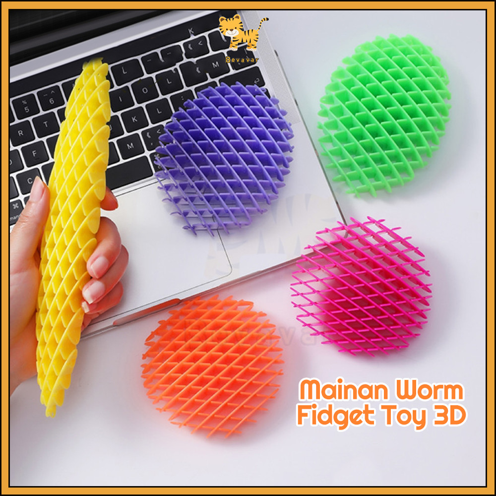 Jual ID BEVAVAR Worm Fidget Toy 3D Mainan Viral Worm Fidget Mainan ...