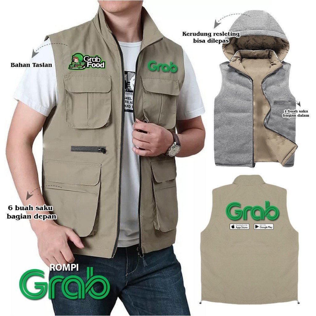 Jual JAKET ROMPI GRAB BAHAN PARASUT / KERUDUNG BISA DI LEPAS / ROMPI ...