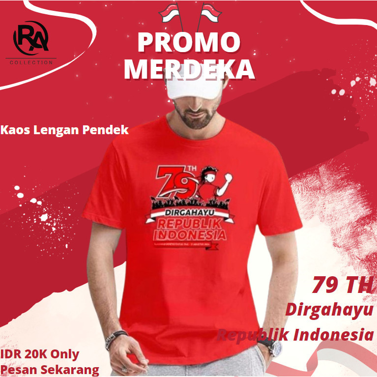 Jual KAOS DIRGAHAYU KEMERDEKAAN 17 AGUSTUS 2024 MERAH PUTIH HITAM PRIA WANITA LENGAN PENDEK KAOS ...