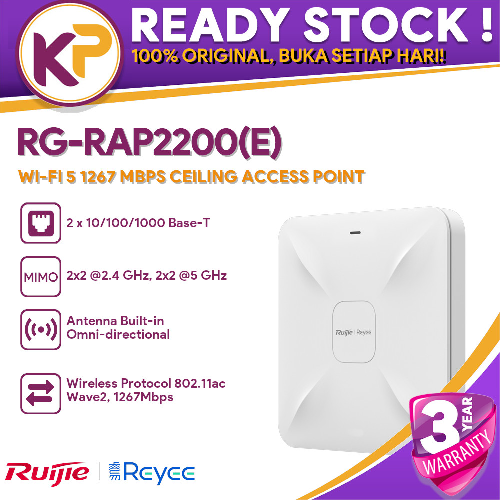 Jual RUIJIE REYEE RG-RAP2200(E) WI-FI 5 1267 MBPS CEILING ACCESS POINT ...