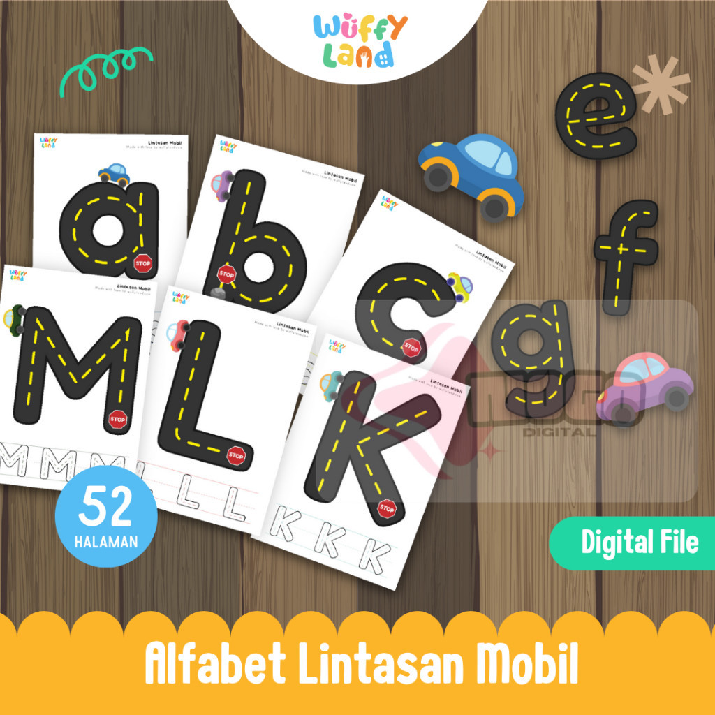 Jual PDF Printable Belajar Anak Tema Alfabet Lintasan Mobil Pra Menulis ...