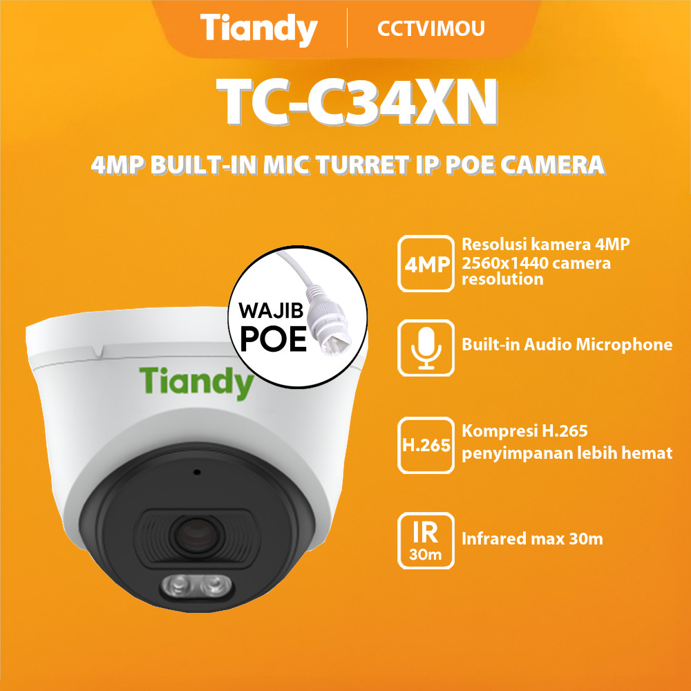 Jual TIANDY TC-C34XN 4MP BUILT-IN MIC TURRET IP POE CAMERA | Shopee ...