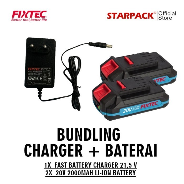 Jual PAKET BUNDLING FIXTEC FBP2000LX 20V 2000mAh Li-Ion Battery ...