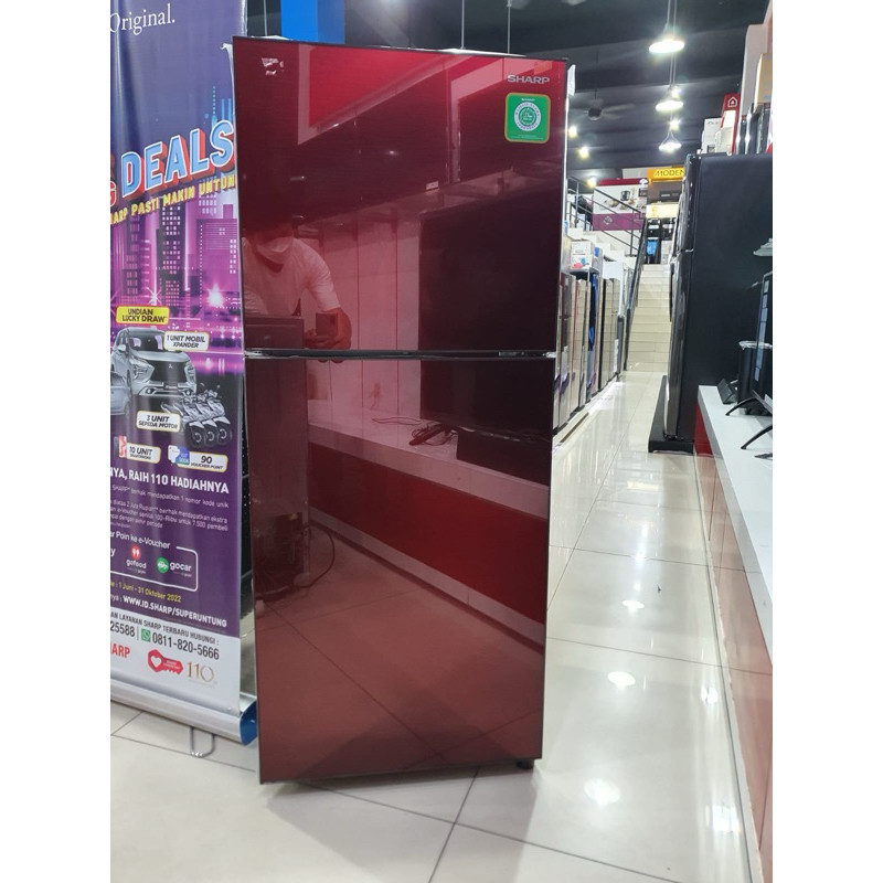 Jual SHARP KULKAS 2 PINTU SJ-246XG-MR RED GLASS DOOR | Shopee Indonesia
