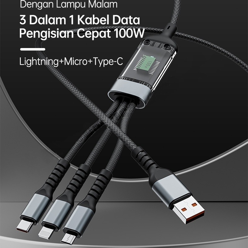 Jual (Fast) Kabel Data Fast Charging 3 In 1 100W For Kabel Lightning ...