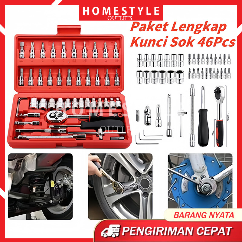 Jual Set Kunci Sok Kunci Shock 46 Pcs Mobil Motor Lengkap Socket Tool ...