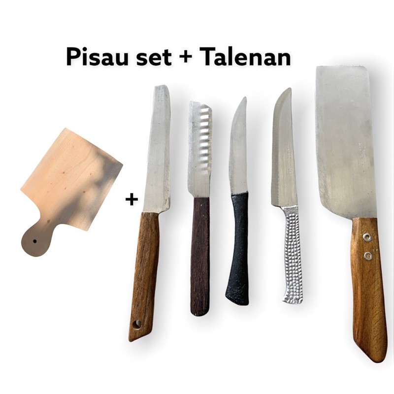 Jual Pisau Set Isi 5 + Talenan Kayu / Set Pisau Dapur / Pisau Daging ...