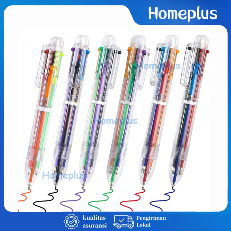 Jual Pulpen 6 Warna Transparan Pena Ballpont Pen Six-in-One Color ...
