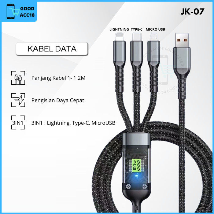 Jual Kabel charger handphone 3 IN 1 support pengisian cepat PD 100W ...