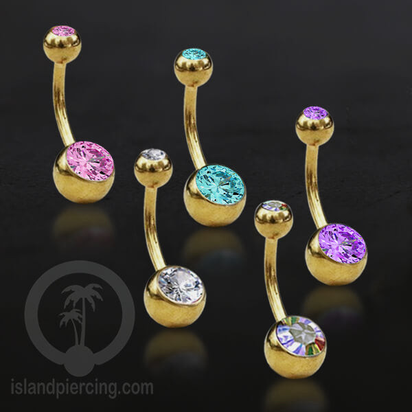 Jual Anting Pusar/Navel Bar warna gold Piercing Jewelry Kristal Warna ...