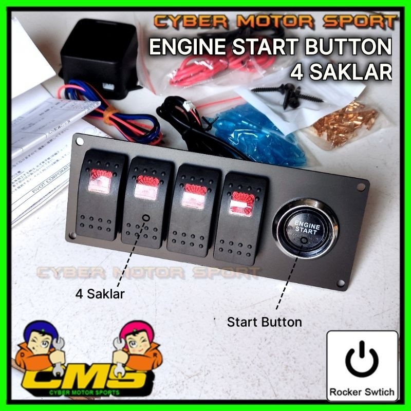 Jual Engine Start universal ignition switch start button black & carbon ...
