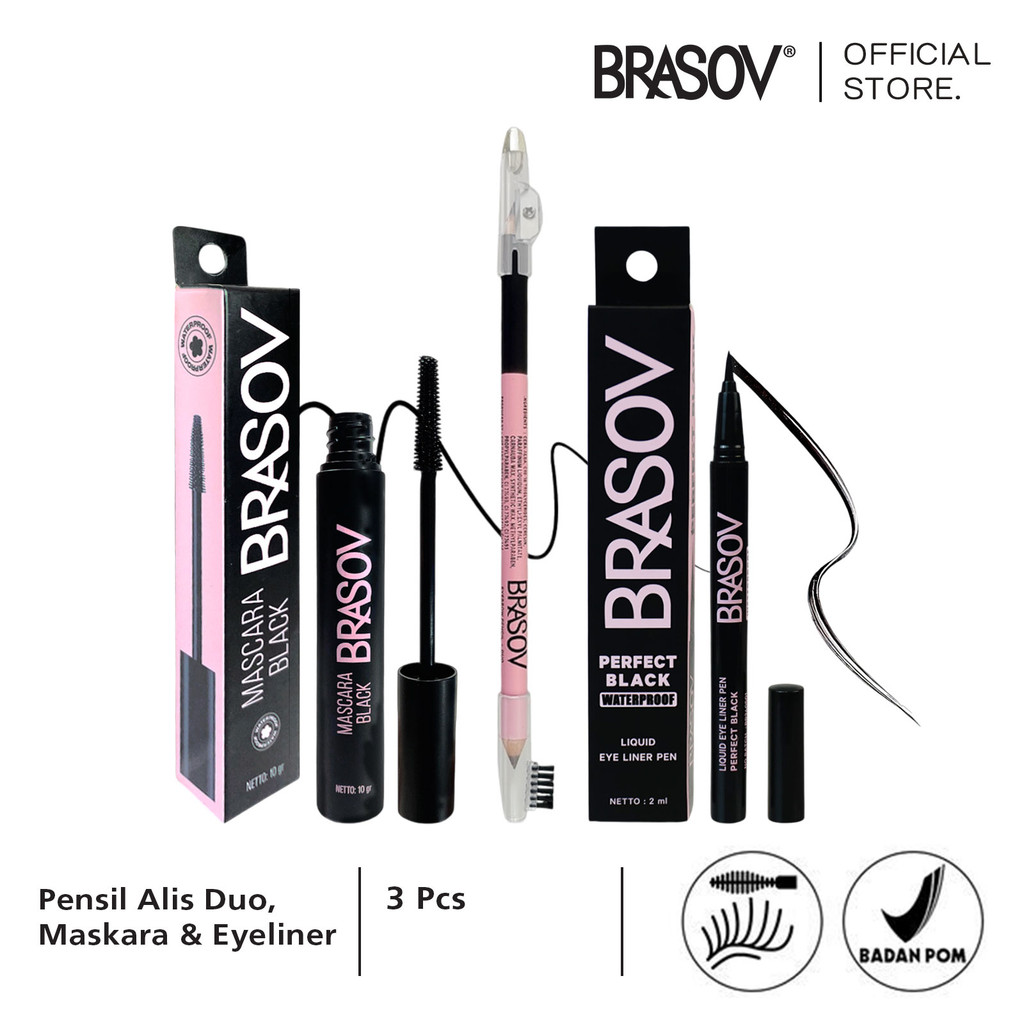 Jual BRASOV Eyebrow Pensil Alis + Maskara Dan Liquid Eyeliner Combo 3 ...