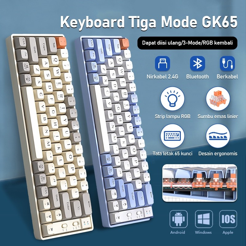 Jual GK65 keyboard gaming 3 Mode Hotswap wireless mechanical keyboard ...
