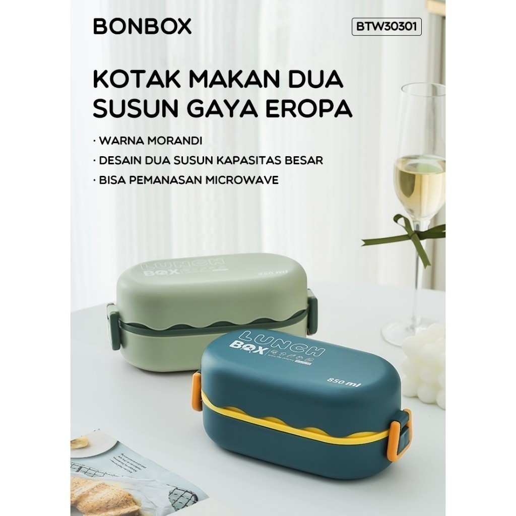 Jual Bonbox Lunch Box Set 850ML Kotak Bekal Makan 2 Sekat Tepak Makan ...