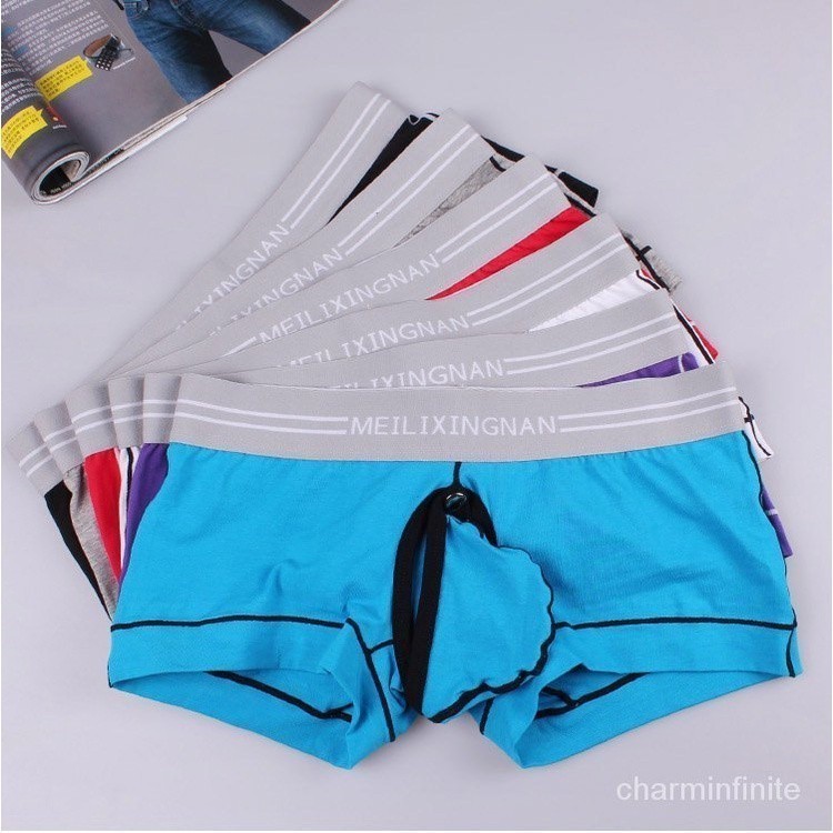 Jual Sexy Male Underwear Men Boxer Shorts Cotton Open Front Sexy Mens ...