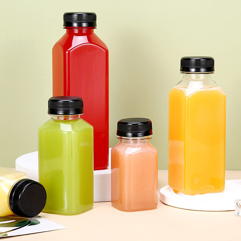 Jual Empty Plastic Square Juice Bottles With Caps Water Bottles Clear ...