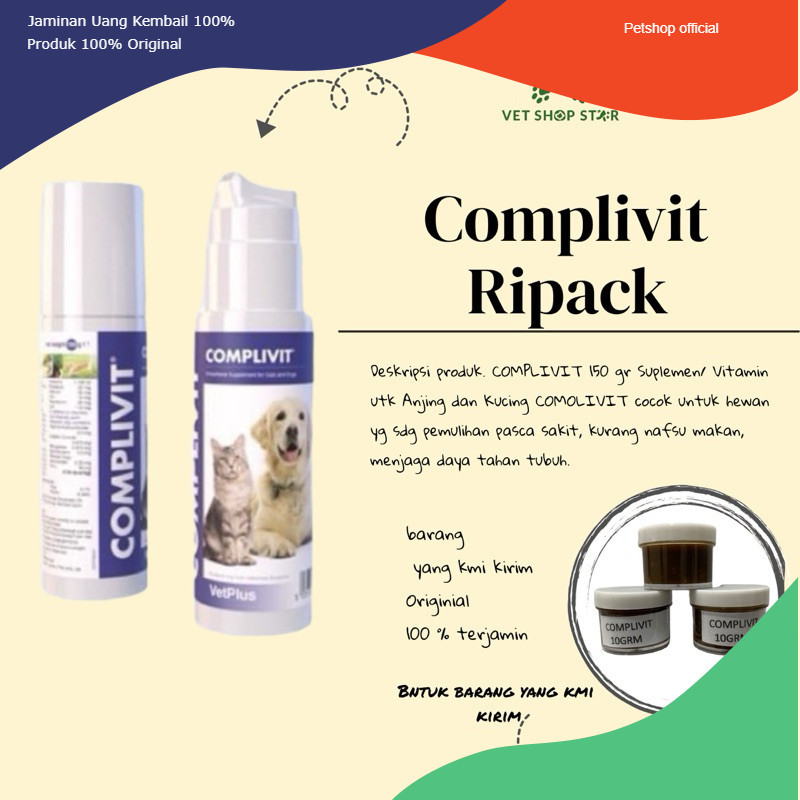 Jual Complivit VetPlus Kemasan Repack 10 - 20 Gram Suplemen Daya Tahan ...