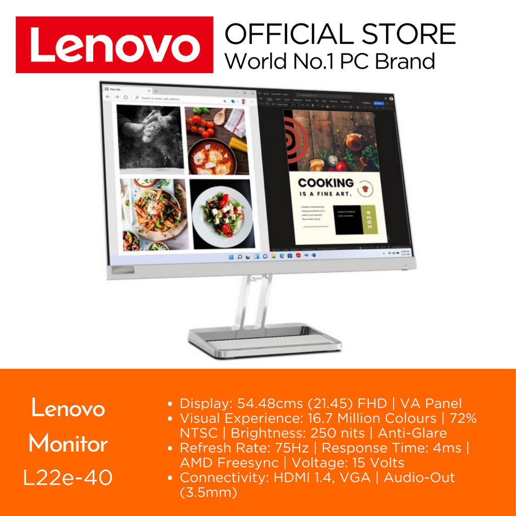 Jual Monitor Lenovo L22e-40 FHD 21.45Inch 75Hz 72% NTSC AMD FreeSync ...