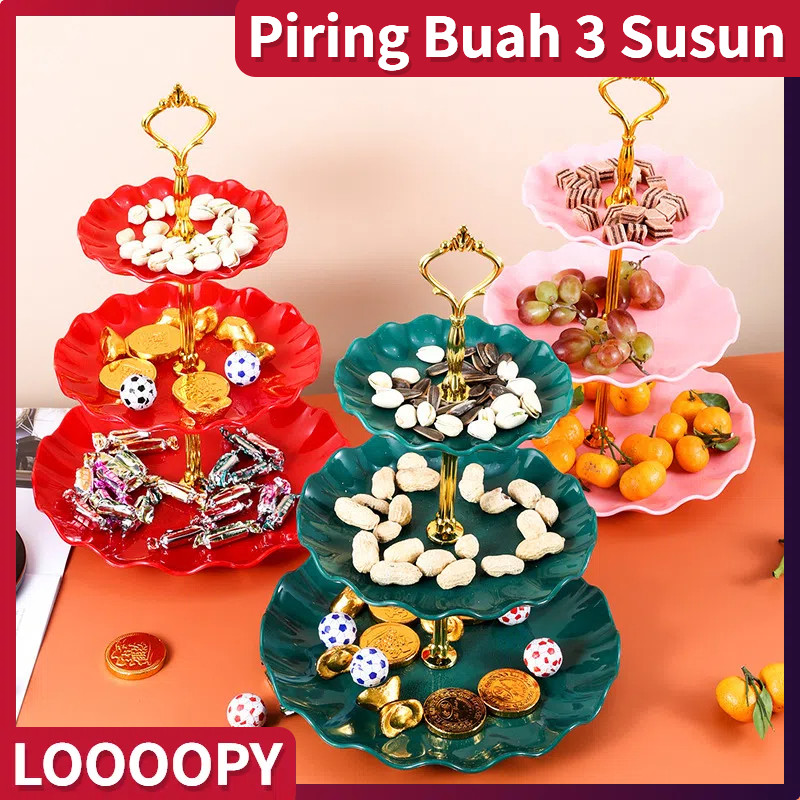 Jual LOOOOPY Piring Sajian Kue Cupcake 3 Susun Aesthetic/Rak 3 Susun ...