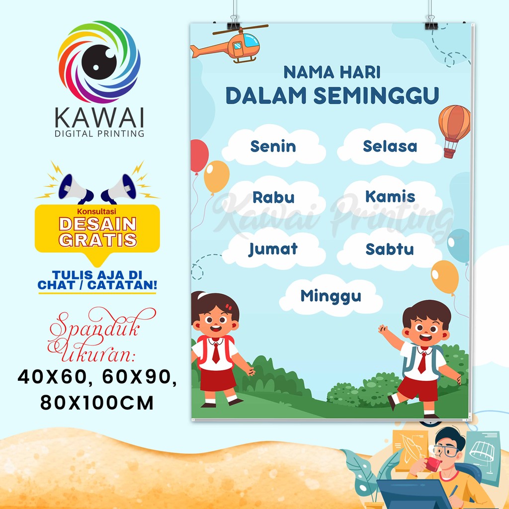 Jual SPANDUK / BANNER Nama-Nama Hari Biru Langit Free Desain | Shopee ...