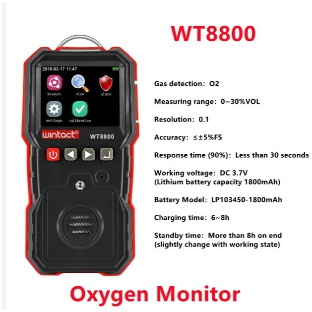 Jual WT8800 Oxygen Detector O2 Meter Tester Detector LCD with Data ...
