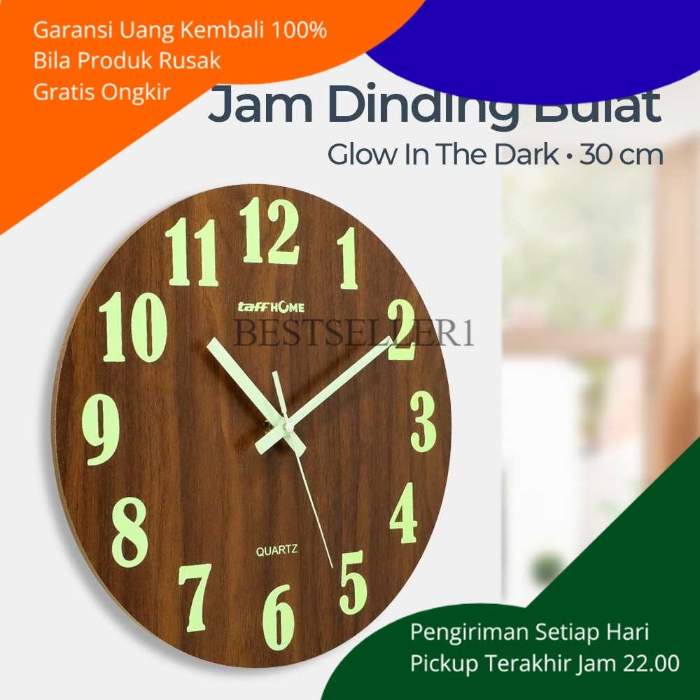 Jual BS Jam dinding ukuran 30 cm glow in the dark angka bisa menyala ...