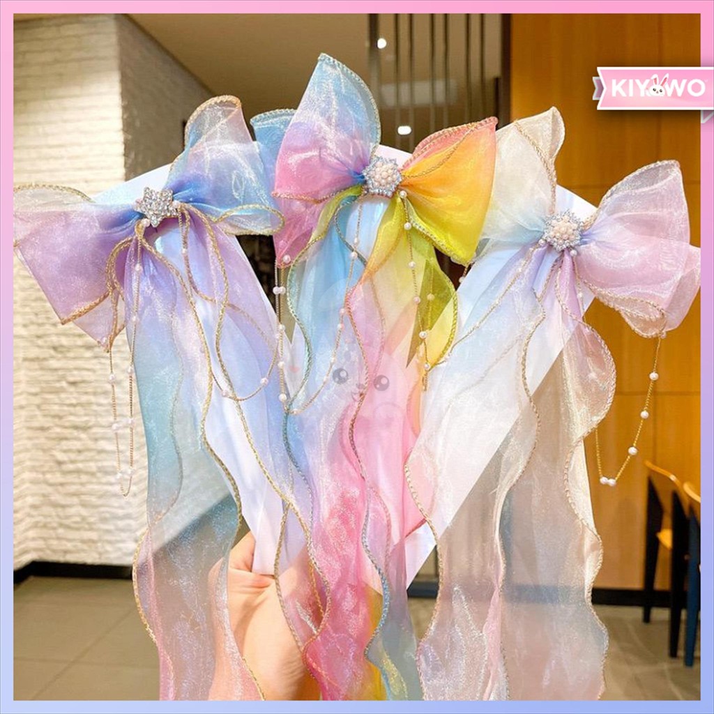 Jual KIYOWO Jepit Rambut Pita Panjang Kecil Organza Mutiara Gaya ...