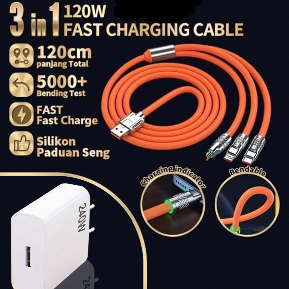Jual Data 3 in 1 Charging data cable 240W Ports adapter 120W Type-C ...