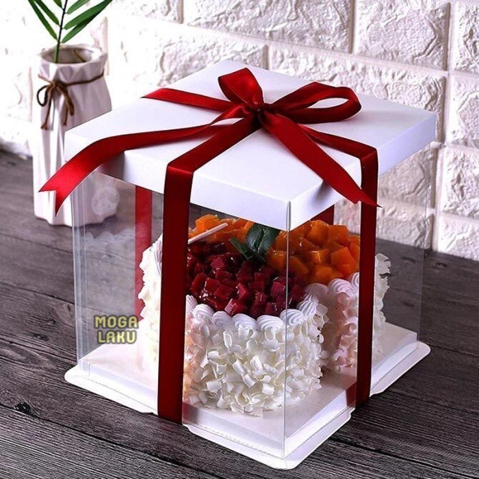 Jual 32x32 cm Kotak Kue Mika Transparan Tinggi dus Cake Box Transparan ...