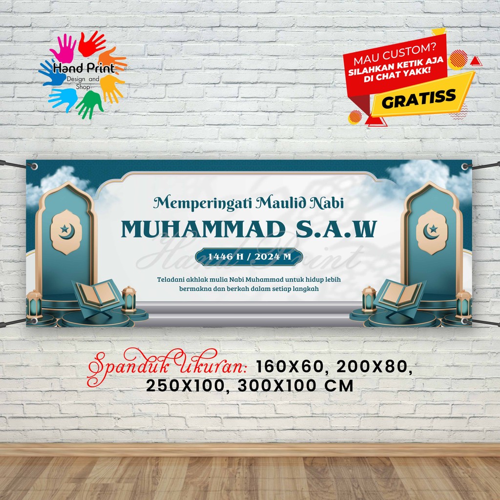 Jual Cetak Spanduk Banner Memperingati Maulid Nabi Muhammad Putih Hijau ...