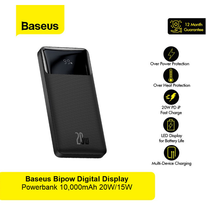 Jual Baseus Powerbank Bipow 20000mAh 20W 15W Digital Display 3 Port USB A/C | Shopee Indonesia